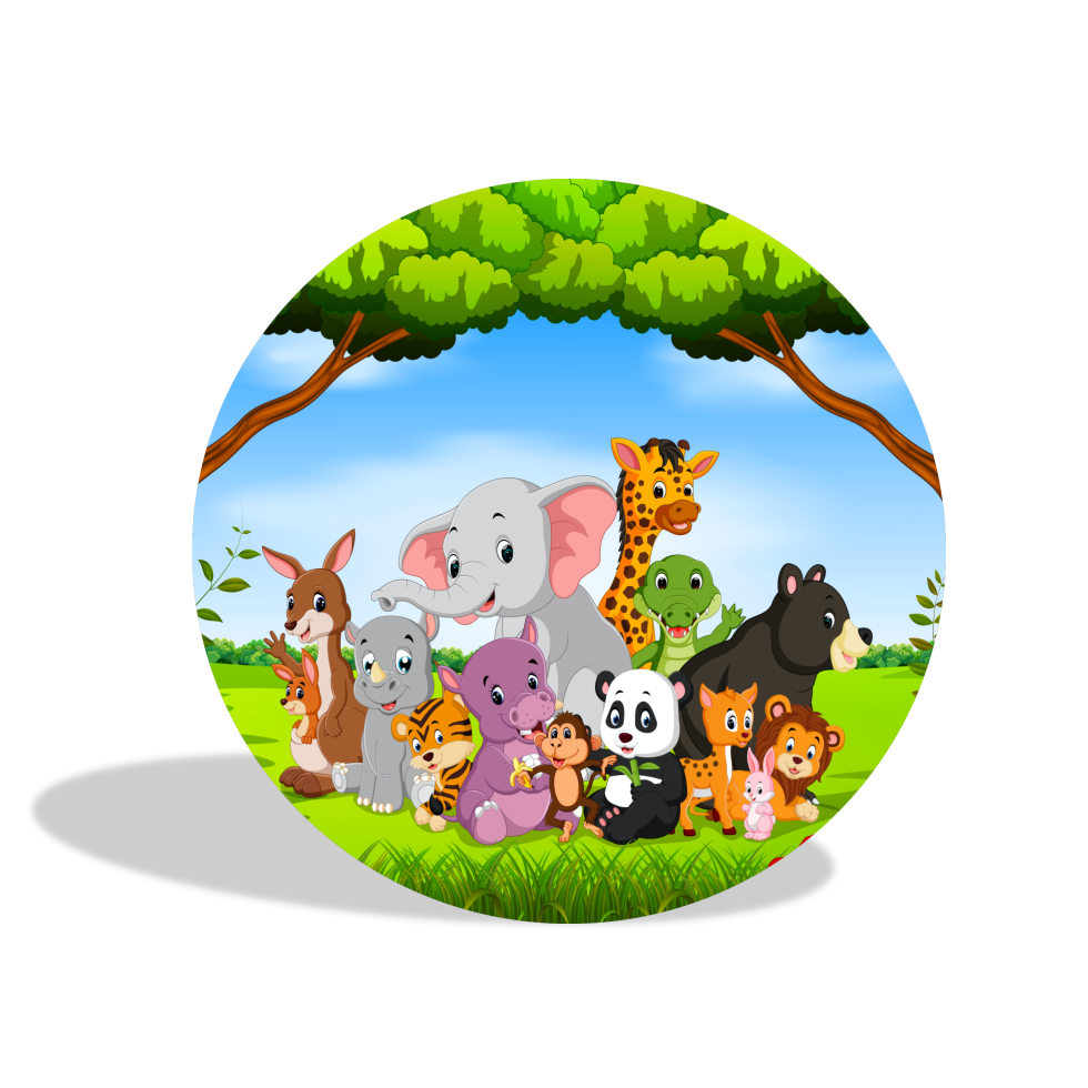 Safari animal birthday party decoration round circle backdrop cover pl ...