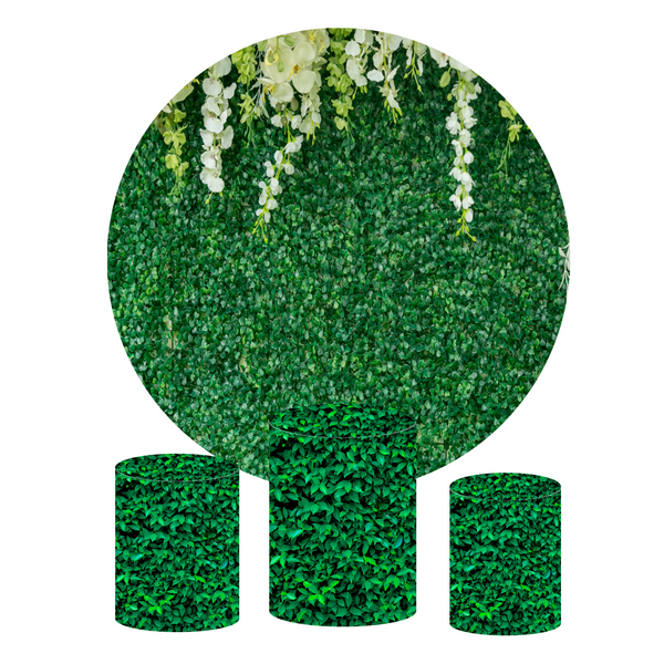 Green leaves birthday party decoration round circle backdrop cover pli ...