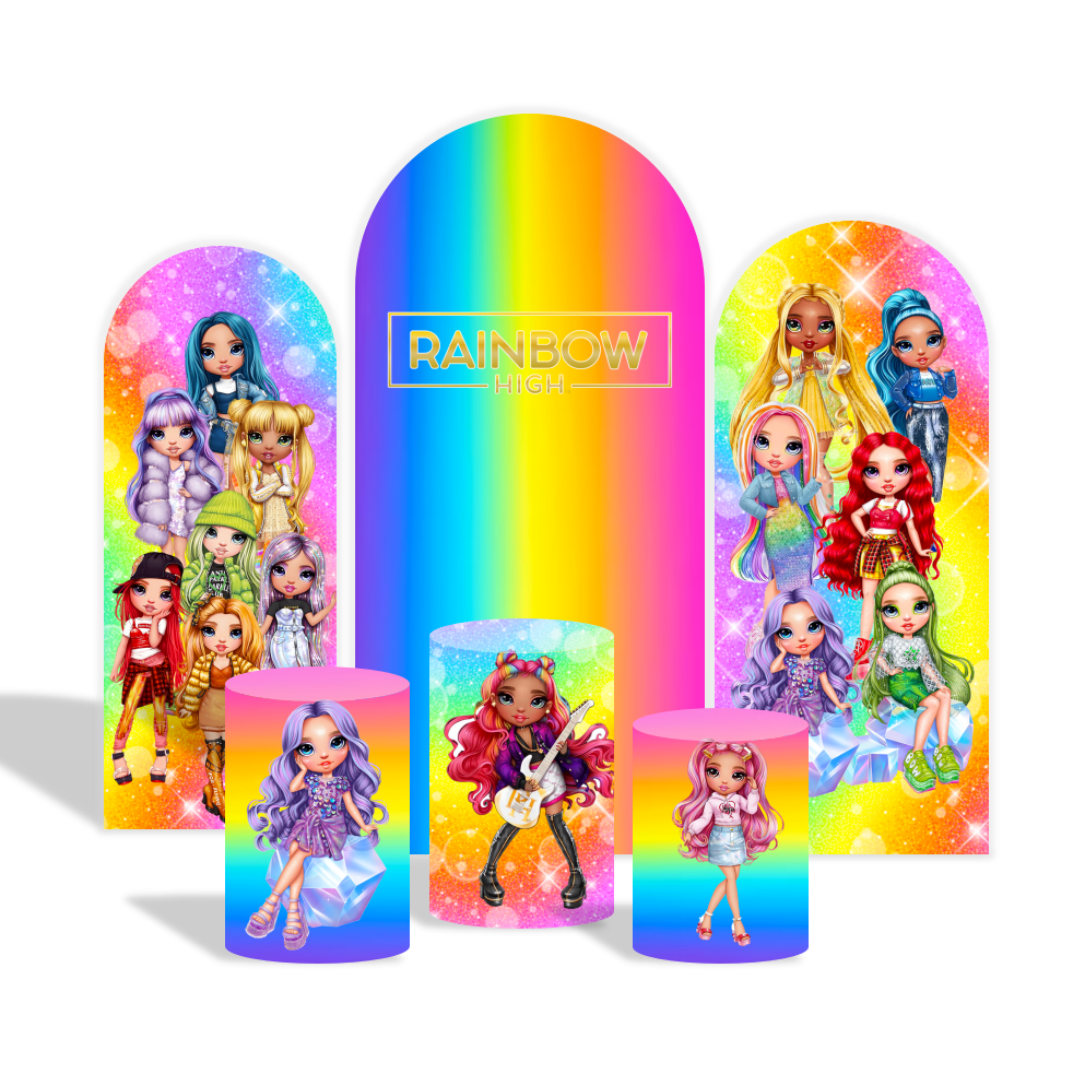 Rainbow High Theme Birthday Party Arch Backdrop Wall Cloth Cover ...